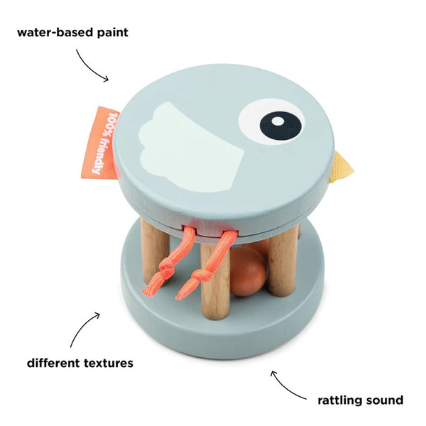Done By Deer Wooden Bell Rattle Birdee Blue | Baby Village