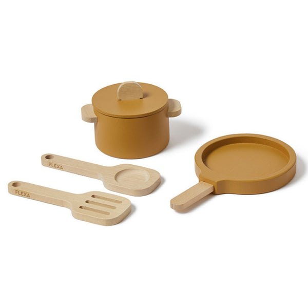 Flexa Pot And Pan Wooden Play Set - Mustard | Baby Village